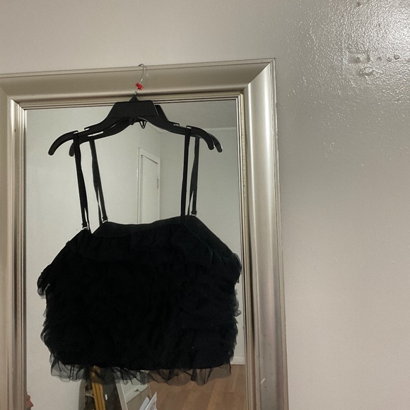 Tops | Super Cute Black Frilly Crop Top Xxl | Poshmark